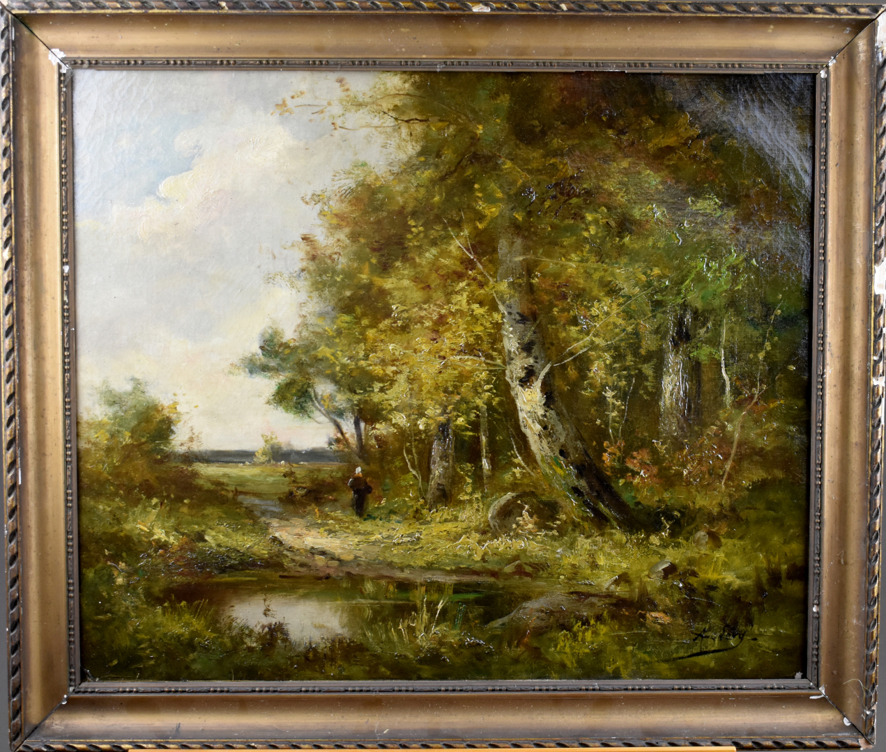 Alphonse LEVY (1843 - 1918). Paysage à l'étang. Huile sur toile signée ...