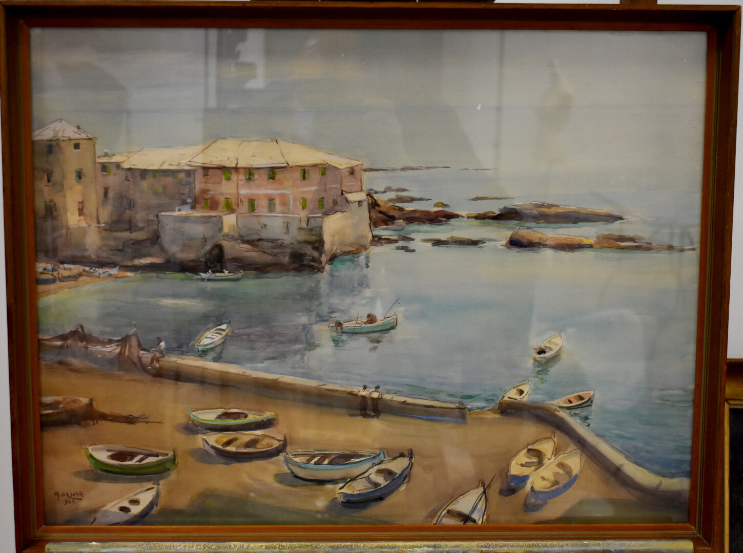 Arturo DE LUCA (1885-1971). Port de pêche en méditerranée. Dessin à l ...