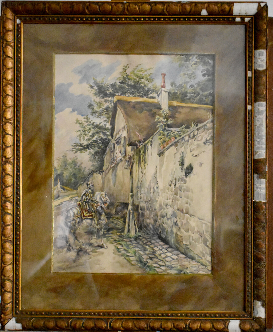 Georges TIRET-BOGNET (1855-1935). Cavalier devant un muret courtisant ...